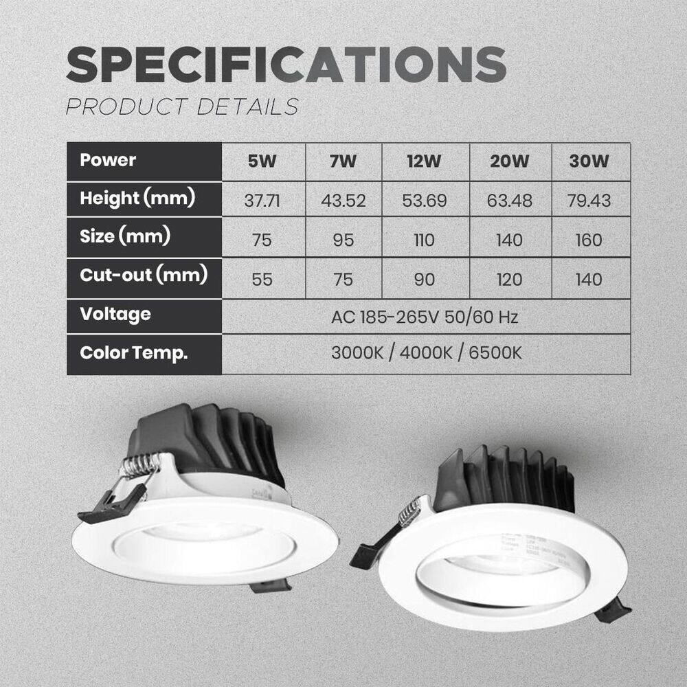 5W/7W/12W/20W/30W RECESSED LED SPOTLIGHT HIGH GRADE LED RECESSED ...