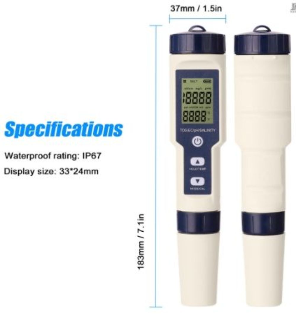 5 in 1 Professional Multi-parameter Combo Testing Meter PH/EC/TDS ...
