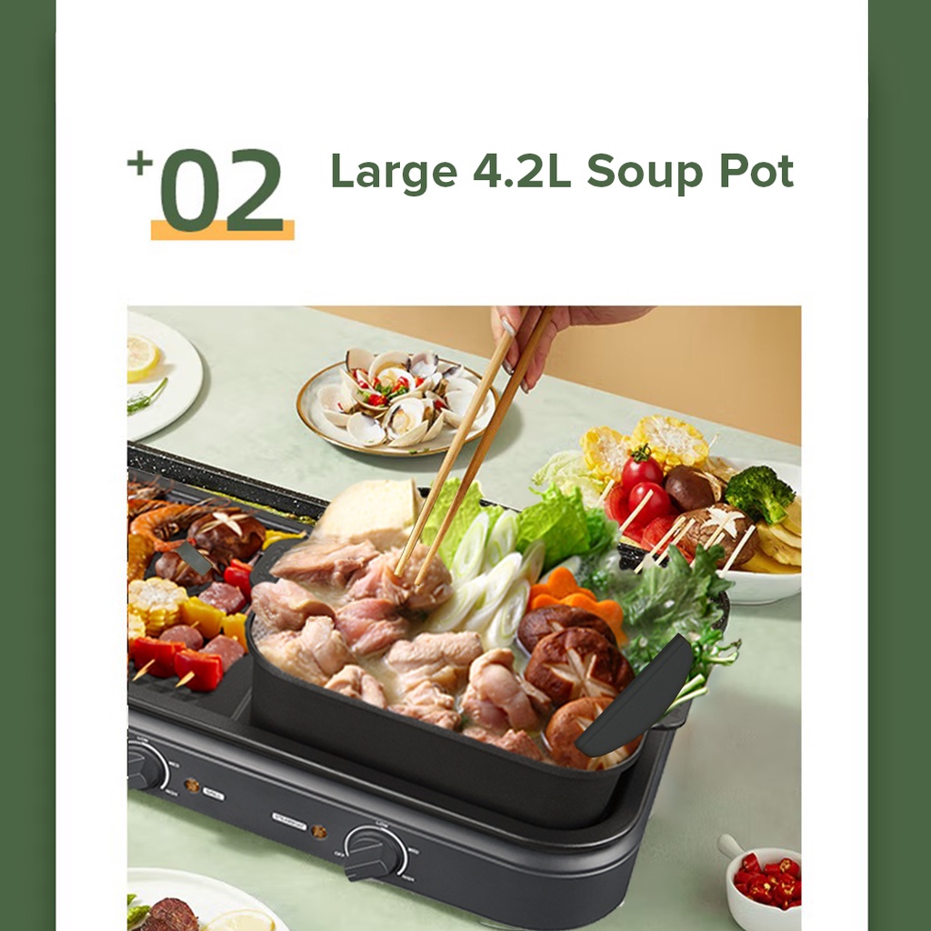 Cornell 2-in-1 Steamboat and BBQ Grill, Detachable Non-Stick Grill Pan ...