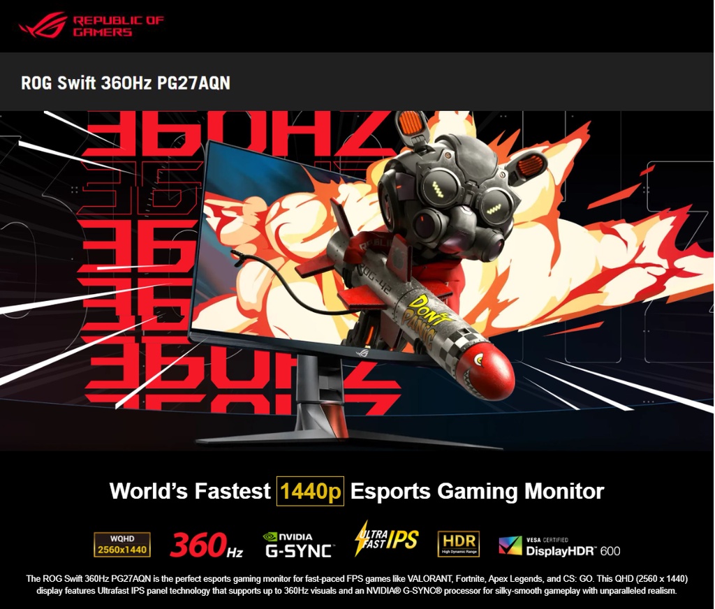 ROG Swift 360Hz PG27AQN NVIDIA® G-SYNC® esports Gaming Monitor – 27 ...