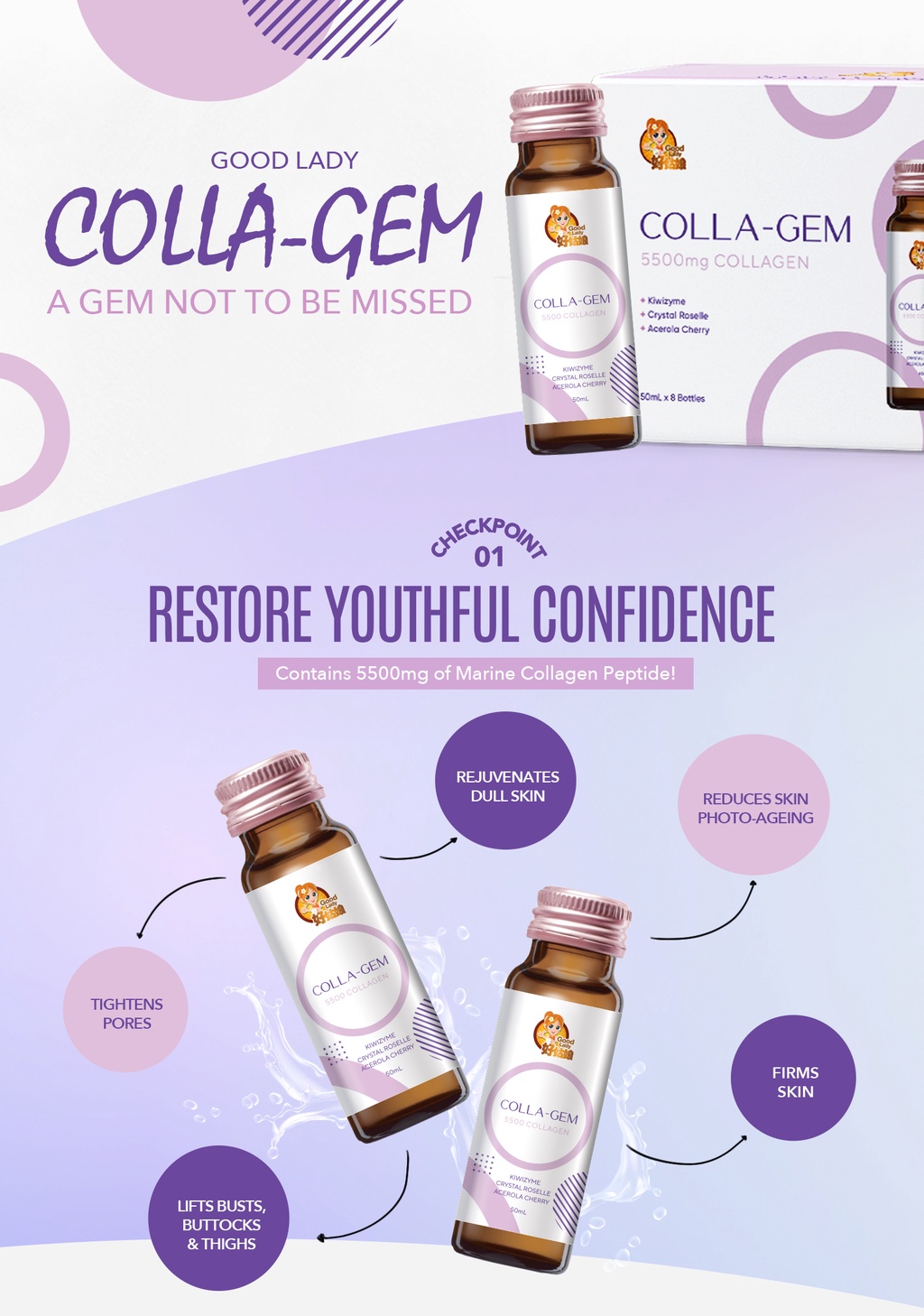 Good Lady Colla-Gem - Premium Marine Collagen Peptide 5500mg [ EXP: 01/ ...