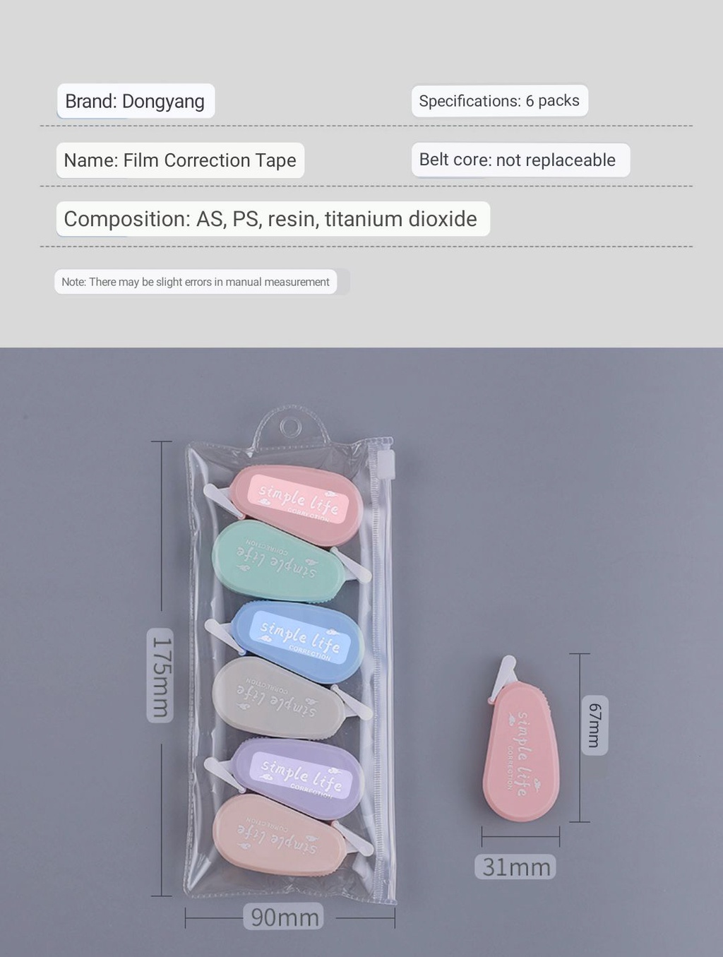 Correction Tape 4M 12M 30M 50M 5MM 5pcs Pack Roller White Out Study ...