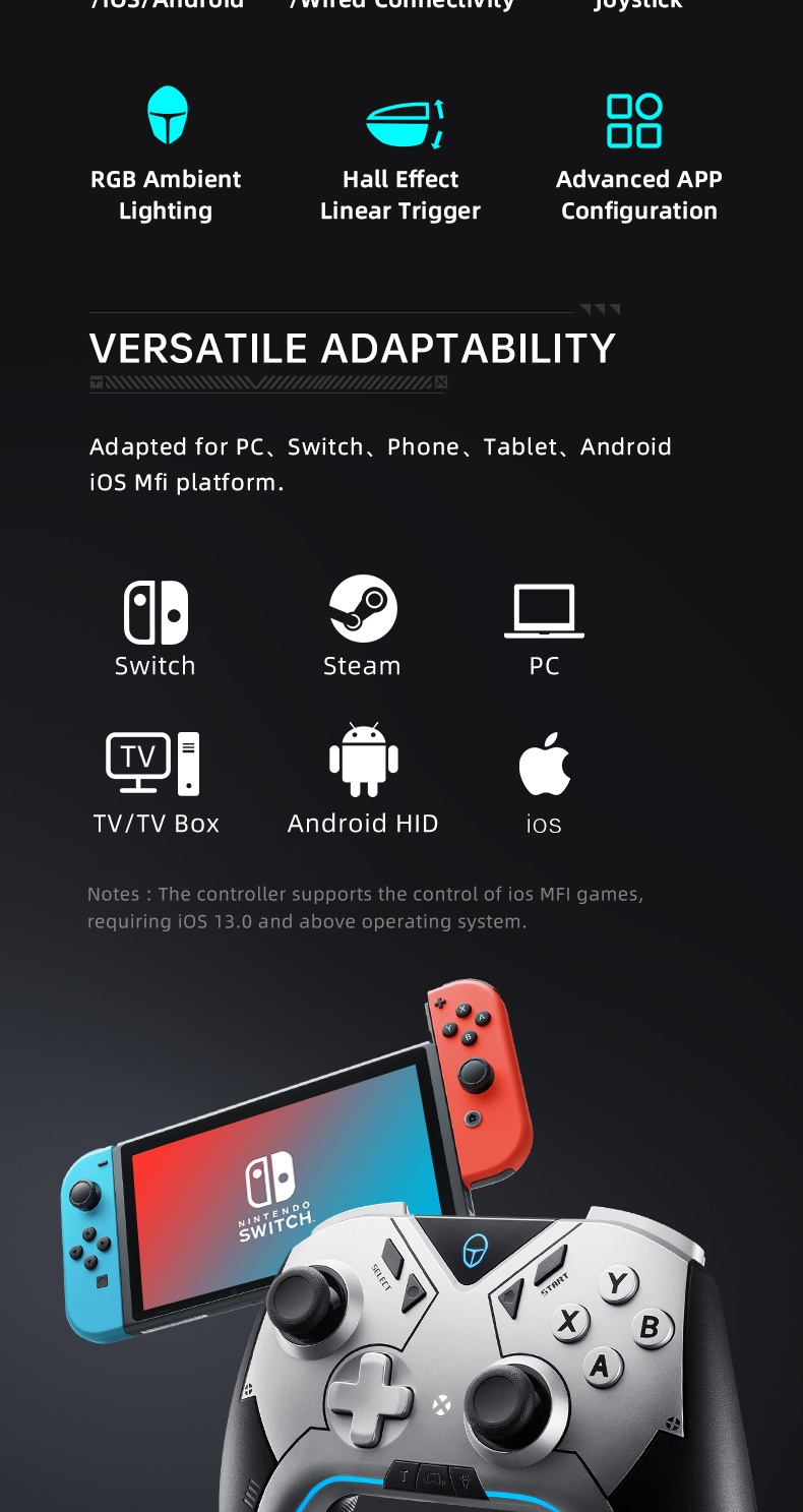 ThundeRobot G60 Gamepad Controller Wired/Bluetooth/Wireless 3 Modes Controller Supports Multi ...