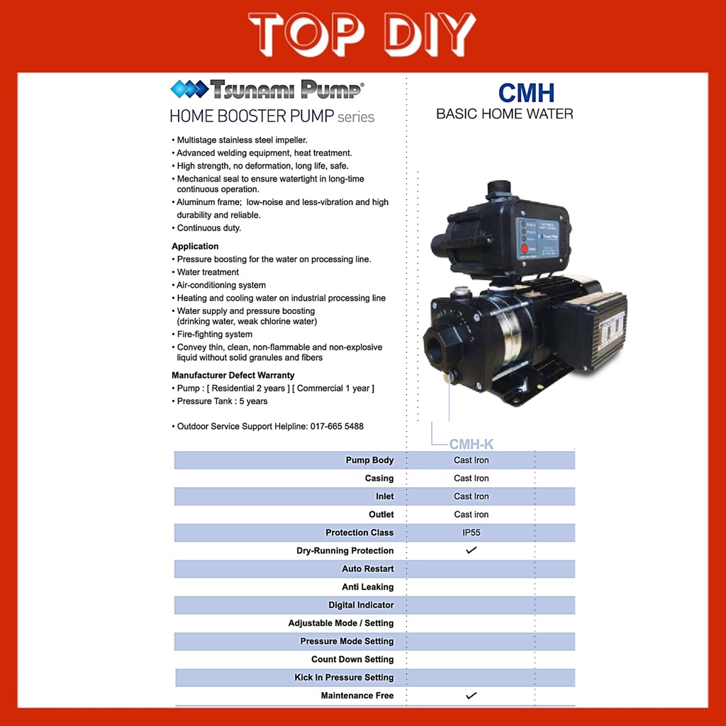 CMH4-40K(1.0HP)Tsunami Water Pump 1HP Automatic Water Pump Home Pam Air ...