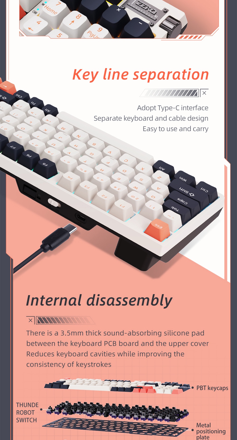 Thunderobot ZERO Mechanical Keyboard Three Modes Bluetooth/2.4G/Wired ...