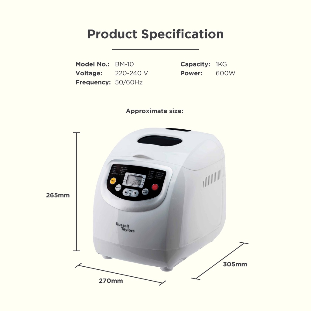 Russell Taylors Bread Maker Large 2.0LB (1kg) BM-10 | Shopee Singapore