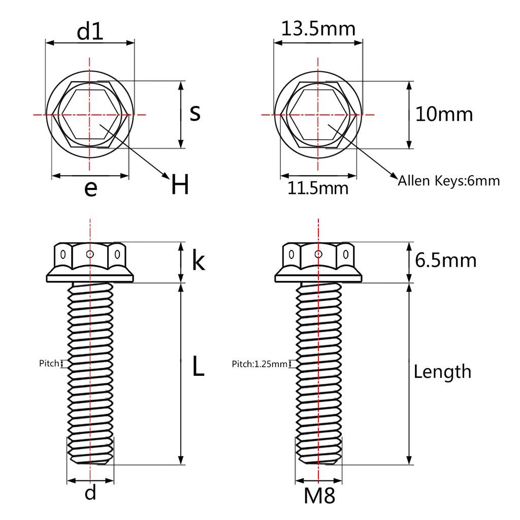Wanyifa Titanium Bolt M8 Flange Hex Head Screw For Motorcycle car ...