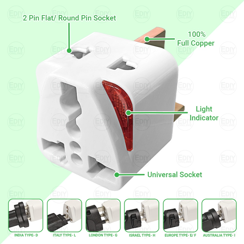 PREMIUM FULL COPPER 3 PIN ADAPTOR ADAPTER UNIVERSAL MULTI NEON TRAVEL ...