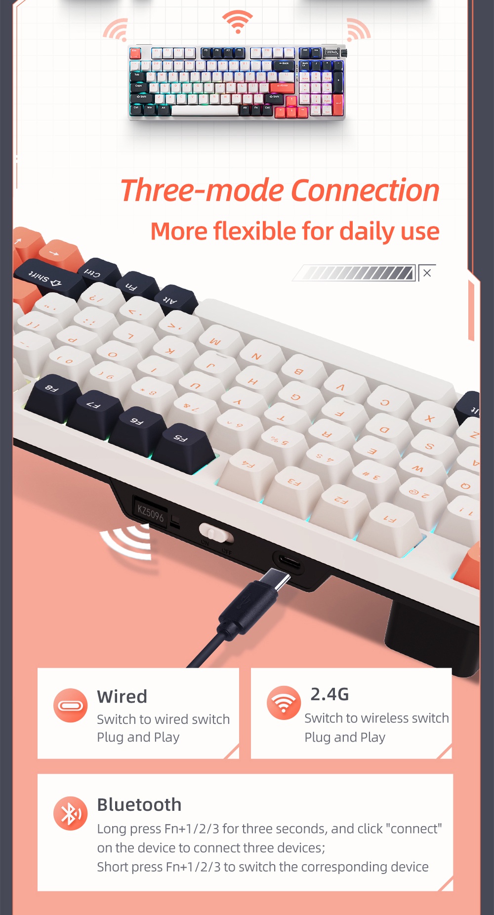 Thunderobot ZERO Mechanical Keyboard Three Modes Bluetooth/2.4G/Wired ...