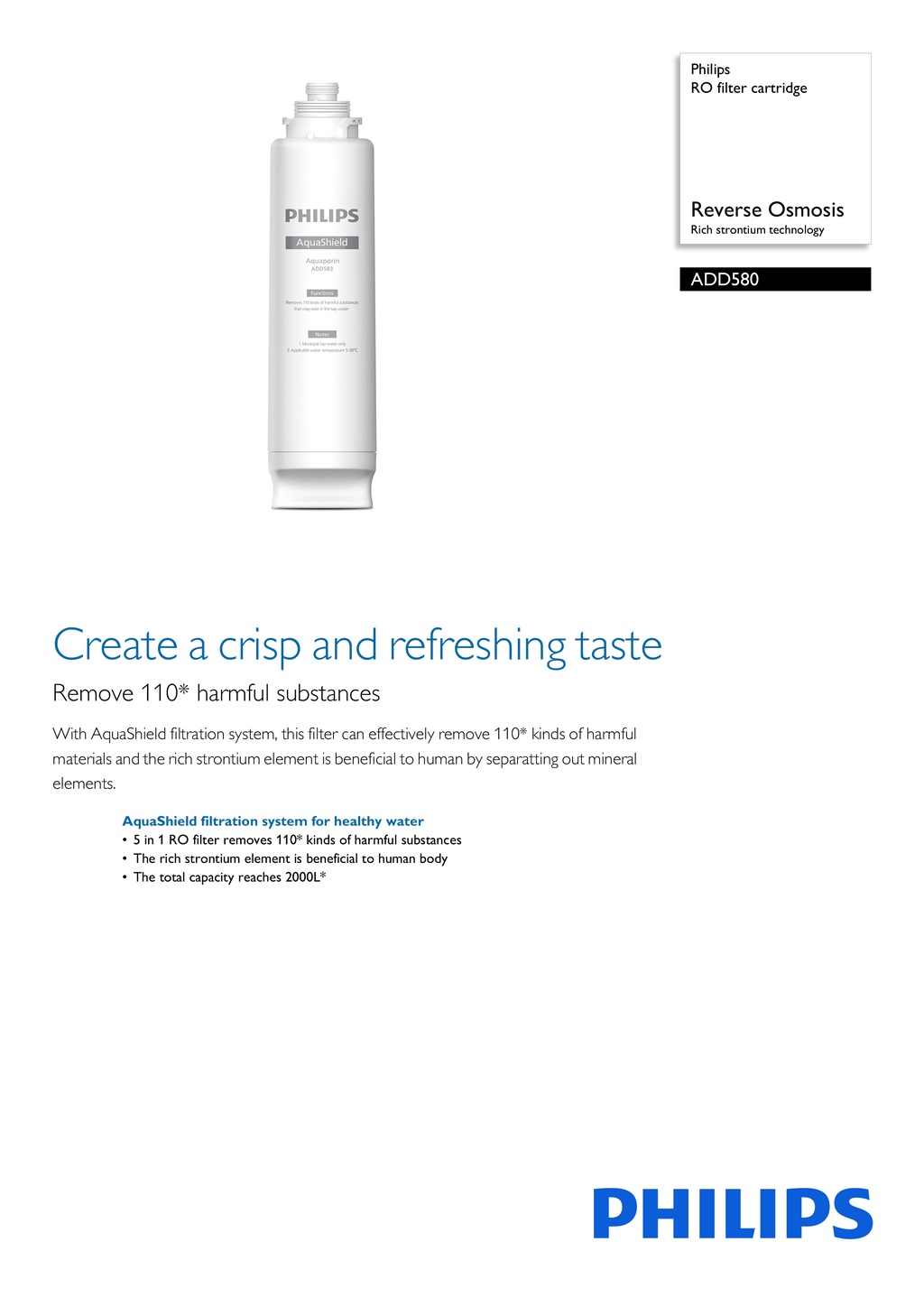 Philips ADD583/90 Filter Cartridge for RO Water Dispenser ADD6920 ...