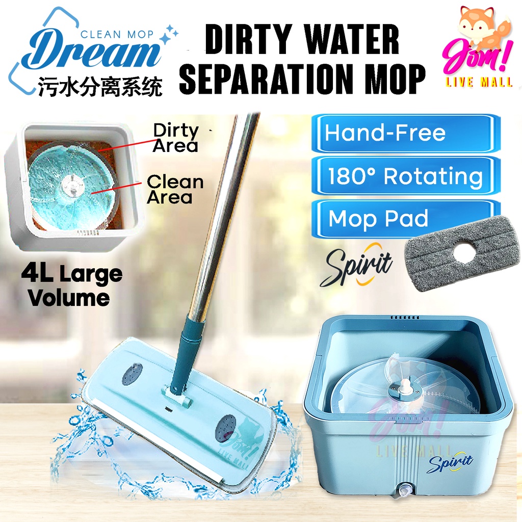 NEW SPIRIT Dream Clean Mop Dirty & Clean Water Separation Spin Mop 180 ...