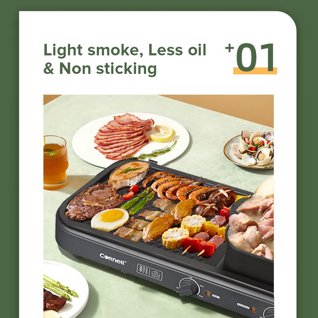 Cornell 2-in-1 Steamboat and BBQ Grill, Detachable Non-Stick Grill Pan ...