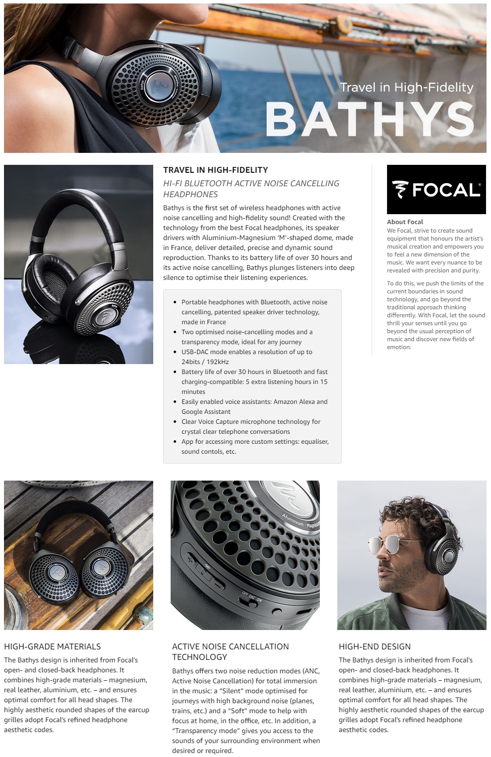 Focal Bathys Wireless Bluetooth Noise-Cancelling Over-Ear Headphone ...