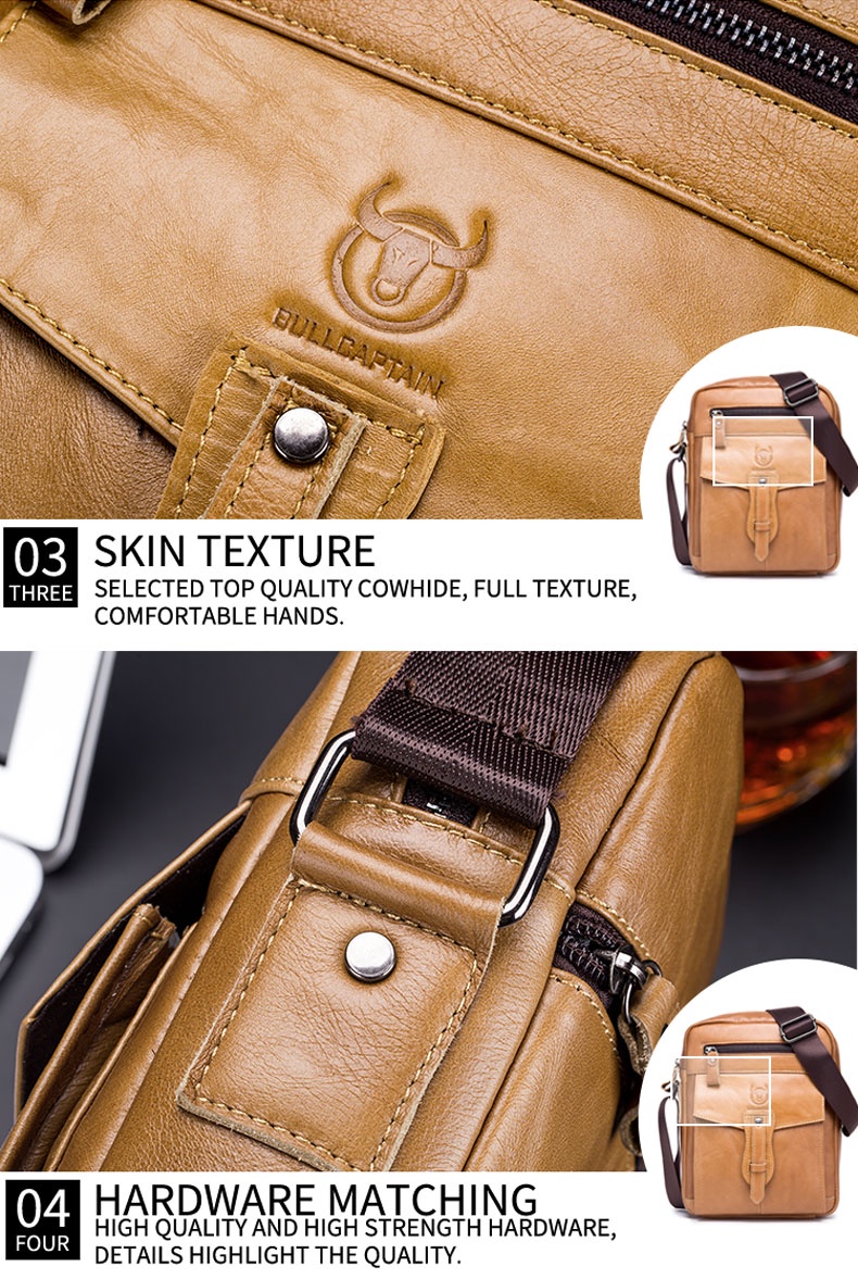 BULLCAPTAIN retro leather Messenger bag men's casual shoulder bags men ...