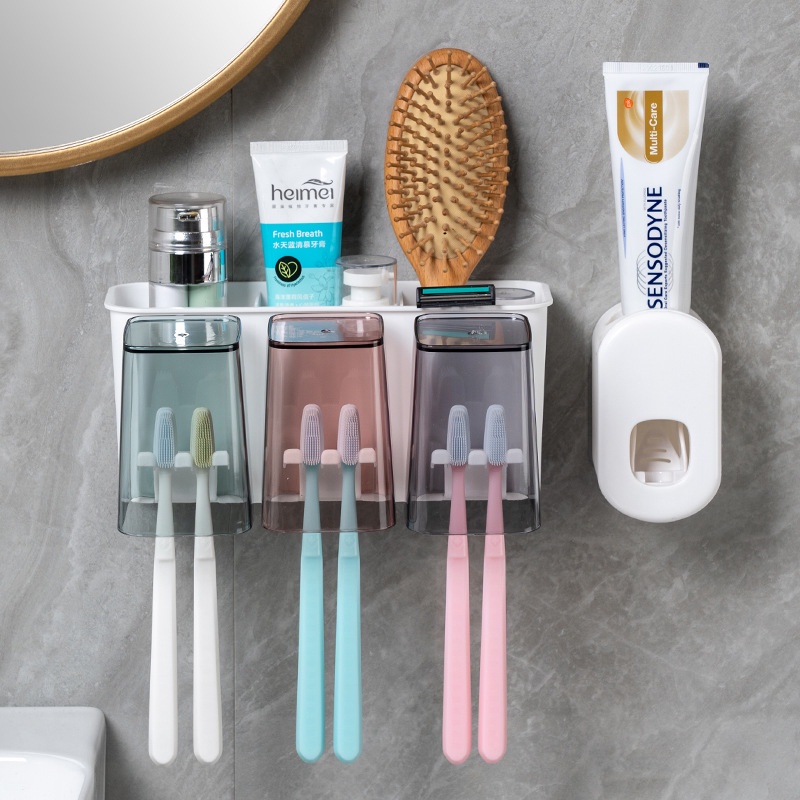 [SG] Wall Mount Toothbrush Holder/ Toothpaste Squeezer Dispenser/ Self ...
