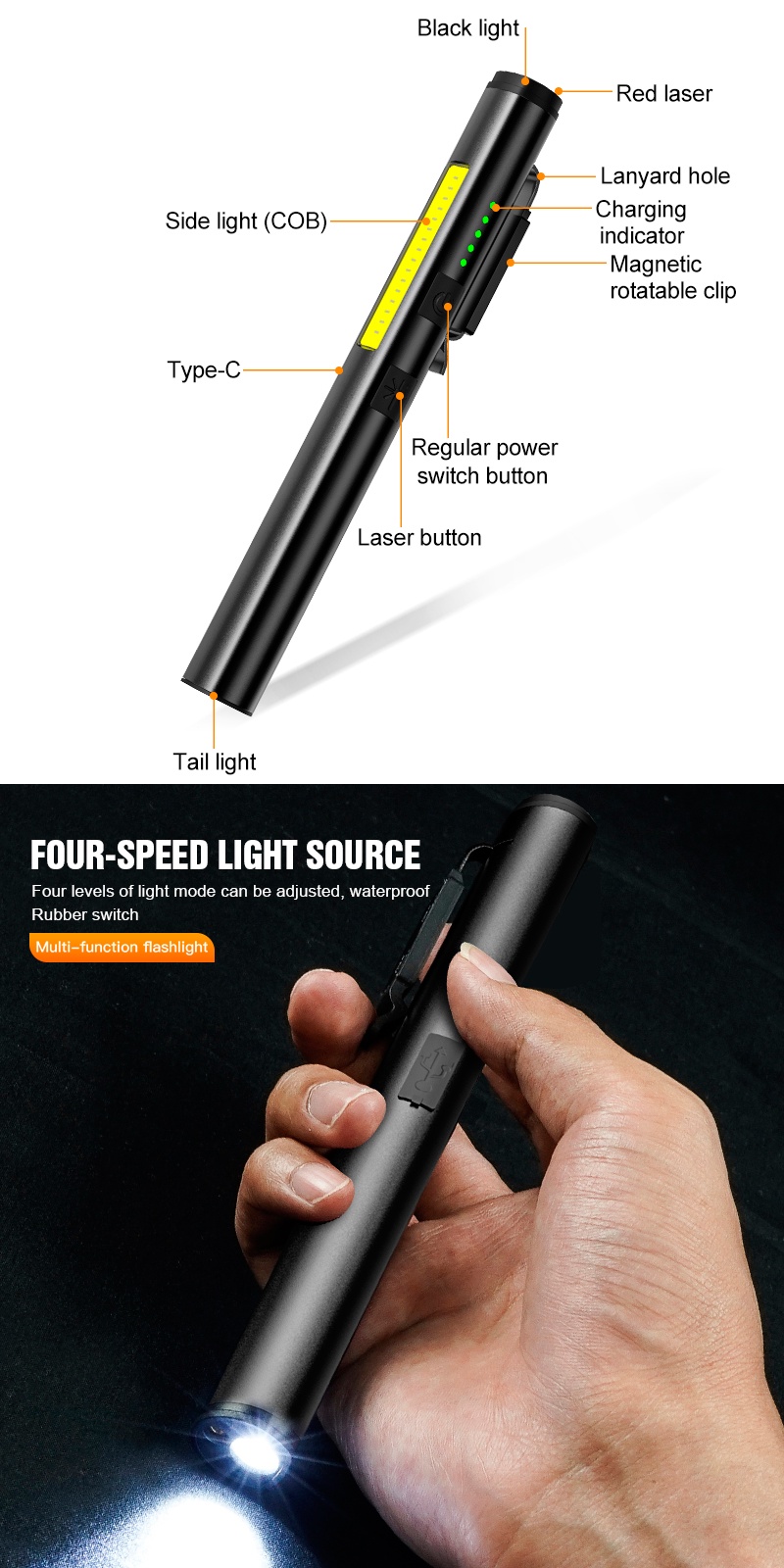 4 In 1 Powerful Torchlight Ultra Bright, Laser Pointer, Portable Pen ...