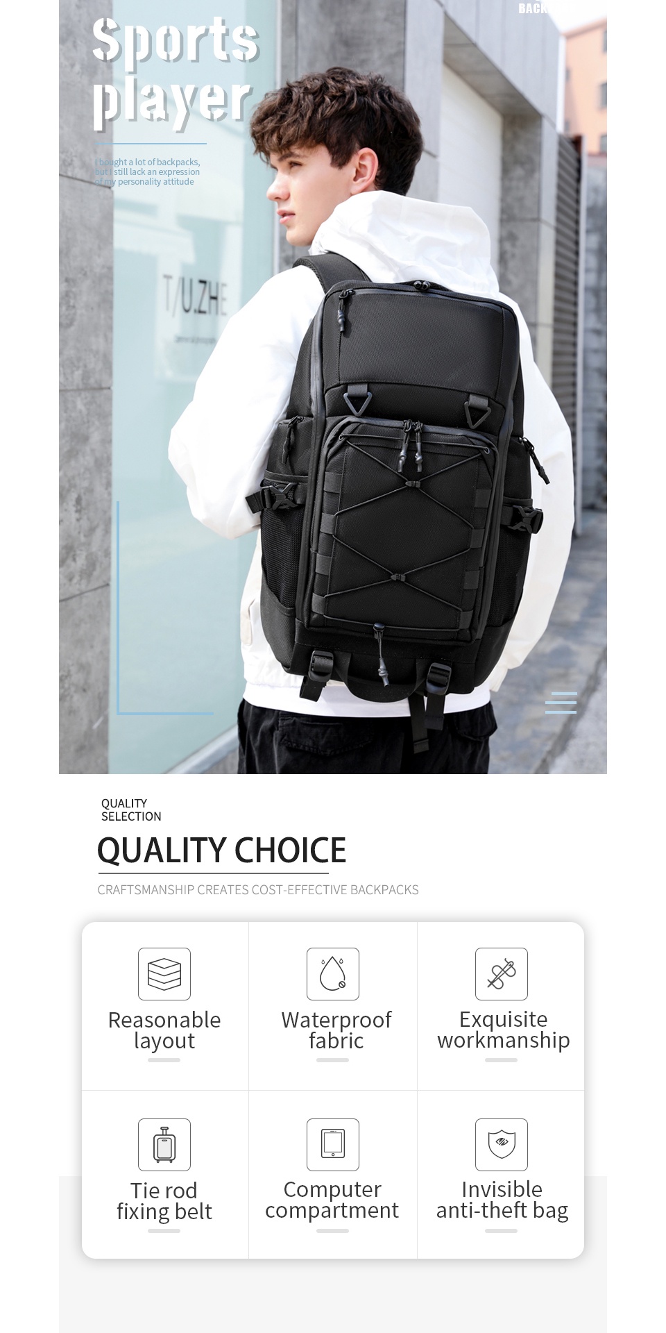 OZUKO Large Capacity Waterproof Ourdoor Travel Men Backpack Hiking ...