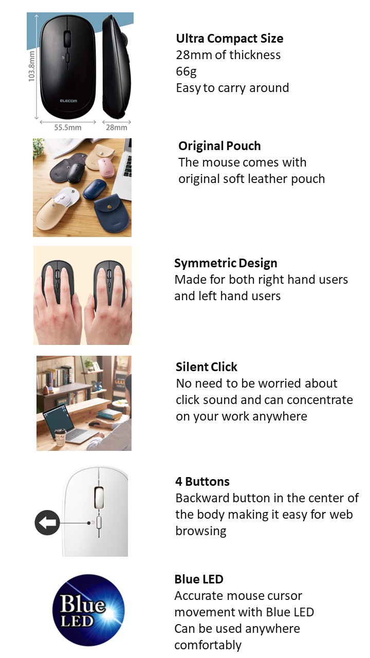 ELECOM M-TM10BB Series Bluetooth Mouse with Pouch / Bluetooth Mice ...