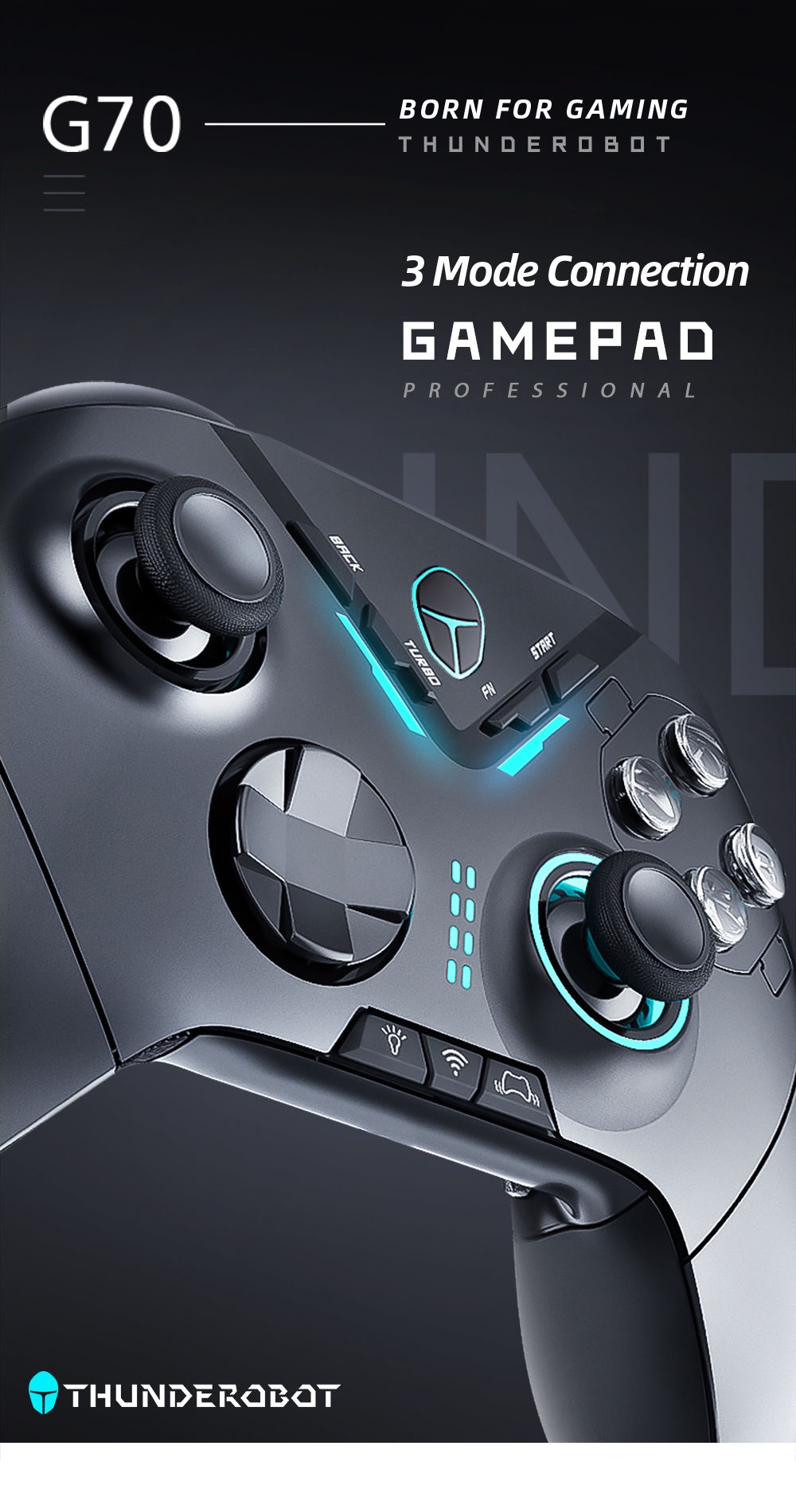 Thunderobot G70 Gamepad Controller Wired/Wireless Bluetooth Gamepad Controller 3 modes Backlit ...
