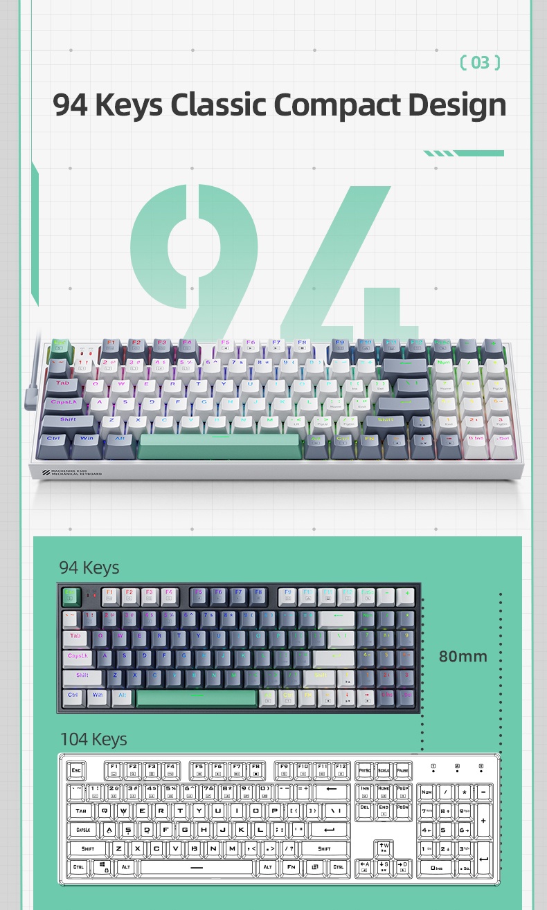 Machenike K500 Mechanical Keyboard RGB Backlit Hot-Swappable wired ...