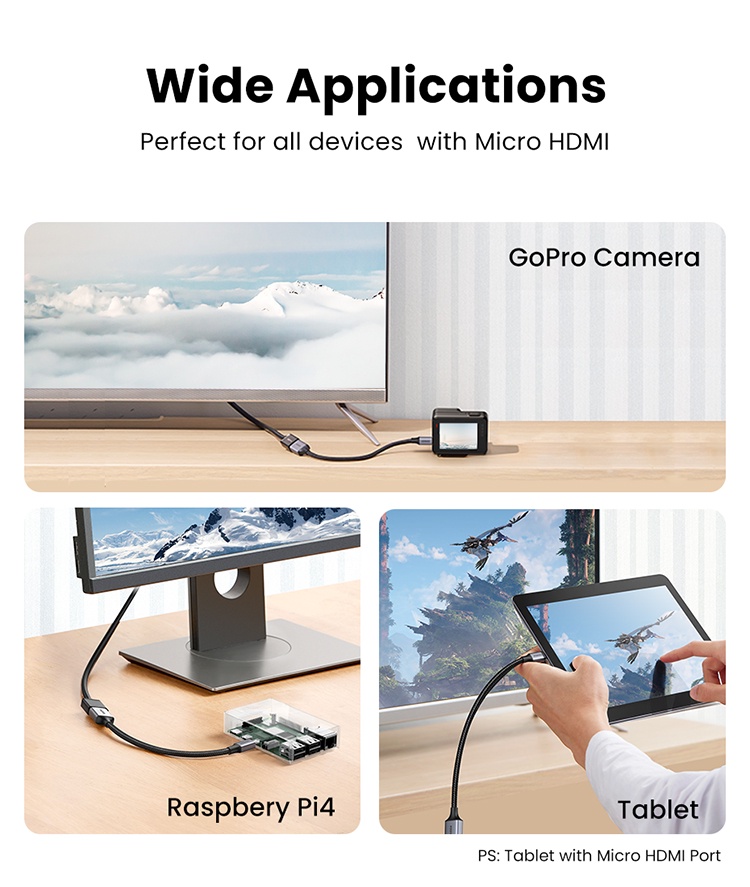 UGREEN 0.25M Micro HDMI to HDMI Cable Male to Female Micro HDMI Adapter | Shopee Singapore