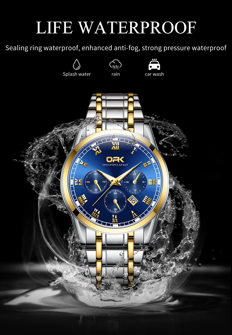 OPK Watch For Men Waterproof Stainless Steel Quartz Gold Black Fashion ...