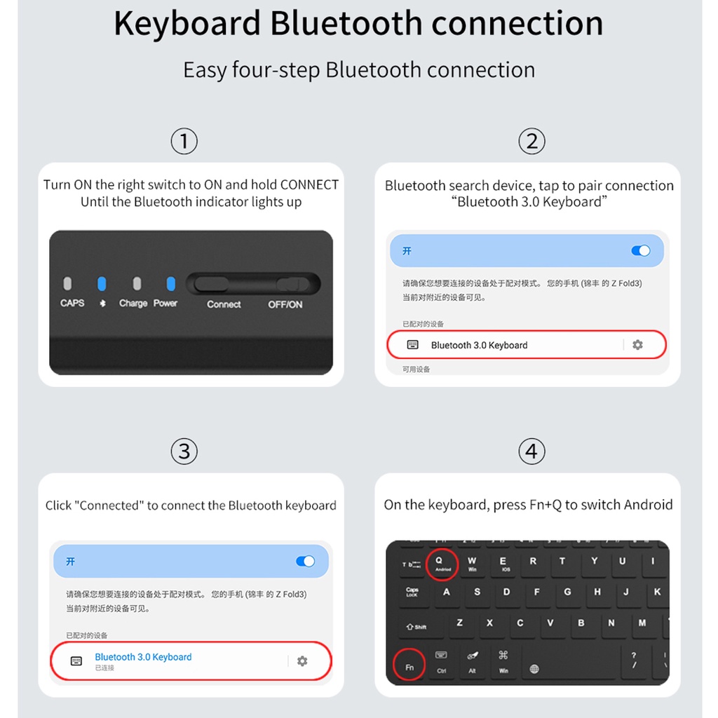 Wireless Keyboard For Samsung Galaxy Z Fold 6 Fold 5 Fold 4 Fold 3 ...