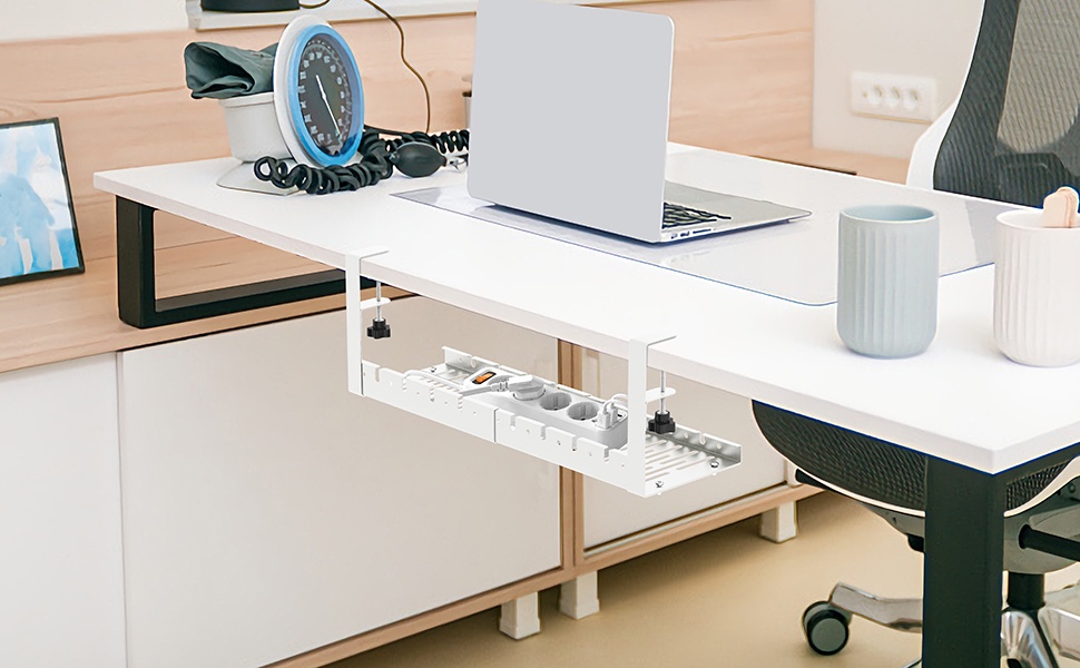 Under Desk Cable Management Tray, No Drill Cable Tray with Clamp ...