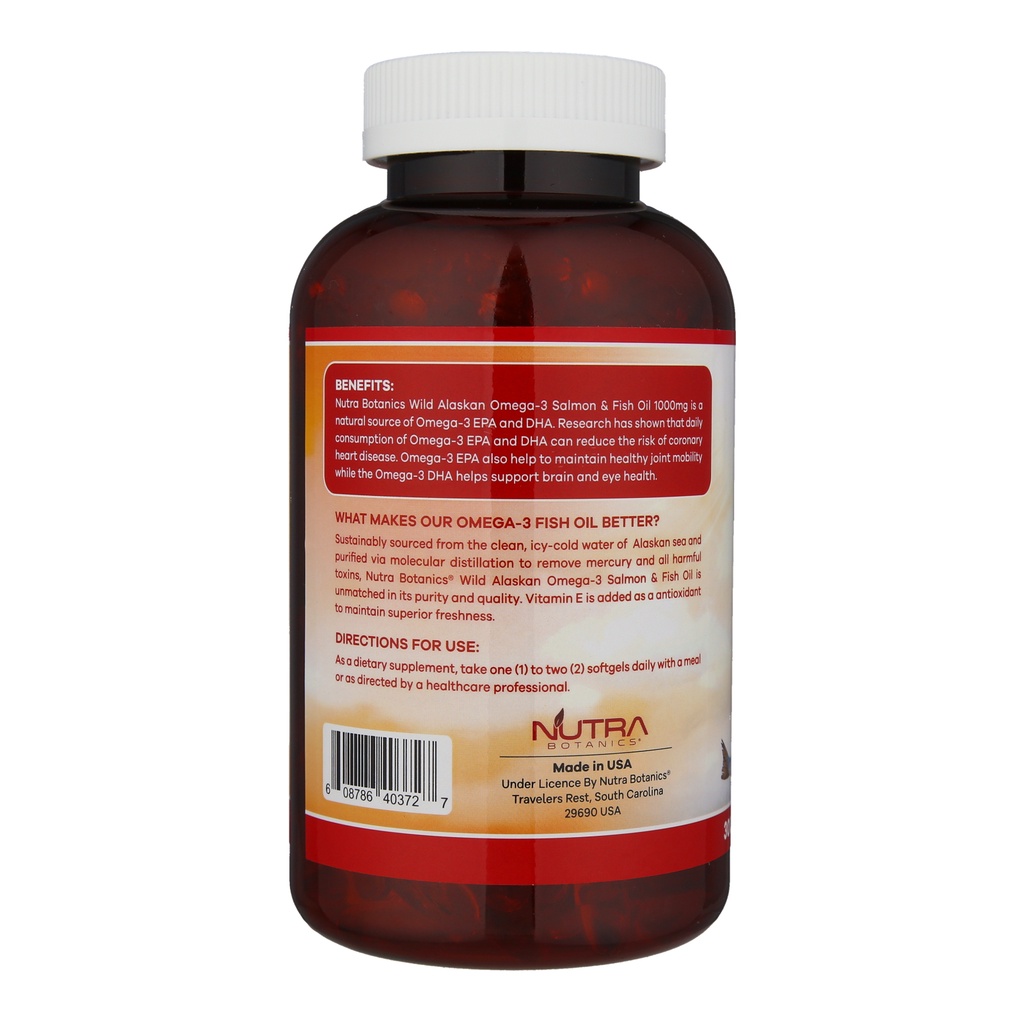 Nutra Botanics Wild Alaskan Omega 3 Salmon Fish Oil 1000mg - Omega 3 ...