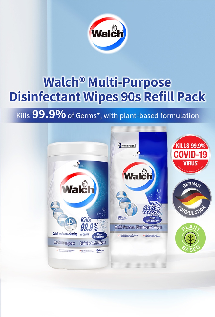 Walch® Multi-Purpose Disinfectant Wet Wipes 84pcs + Refill Pack 90pcs ...