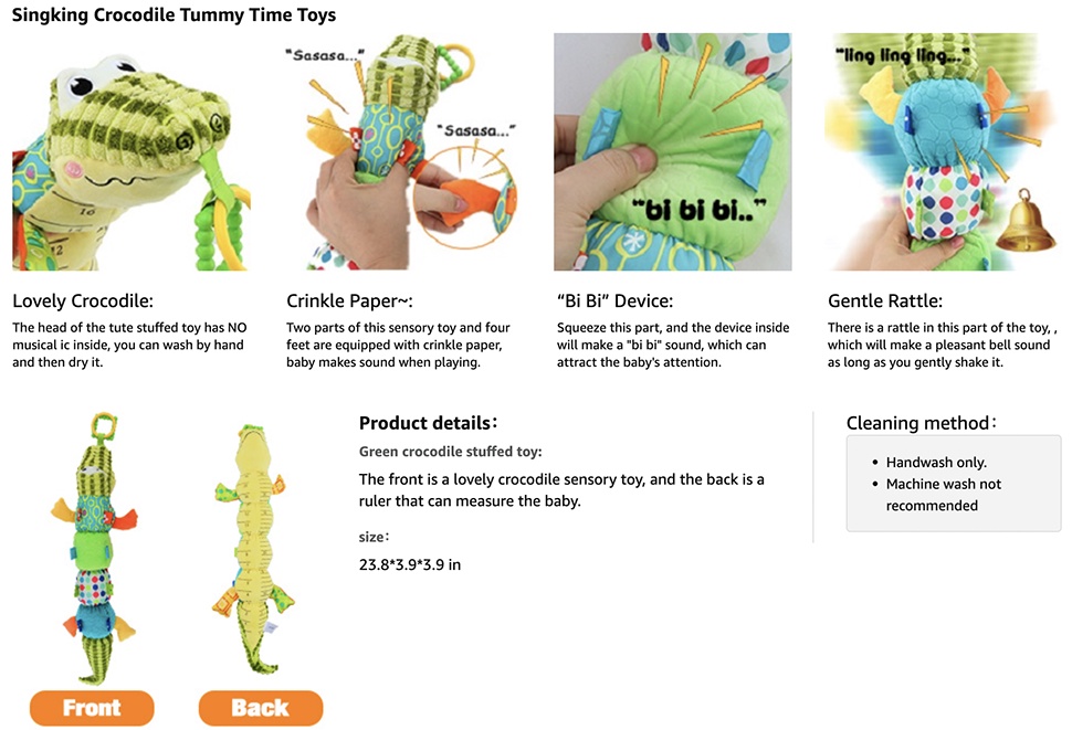 Baby Toys Musical Stuffed Animal Toys Tummy Time Toys with Ruler Design ...