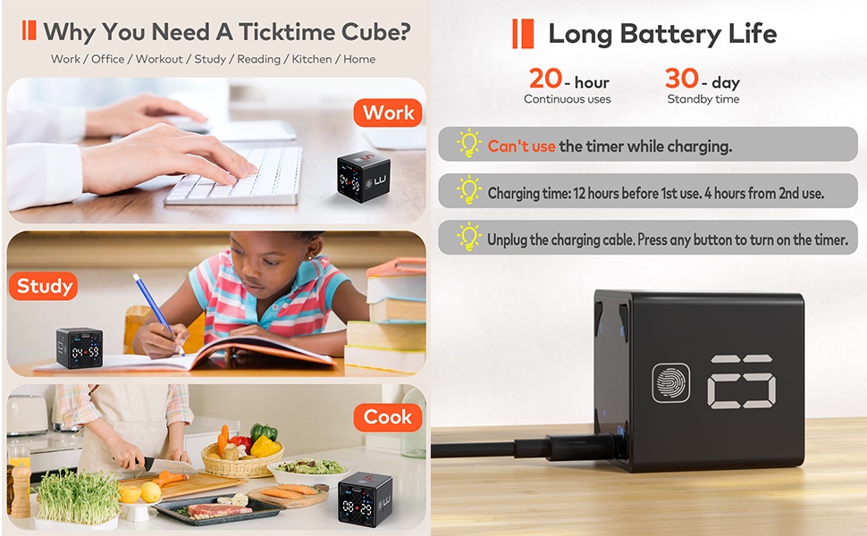 Ticktime Cube Pomodoro Timer Magnetic Productivity Timer Mute