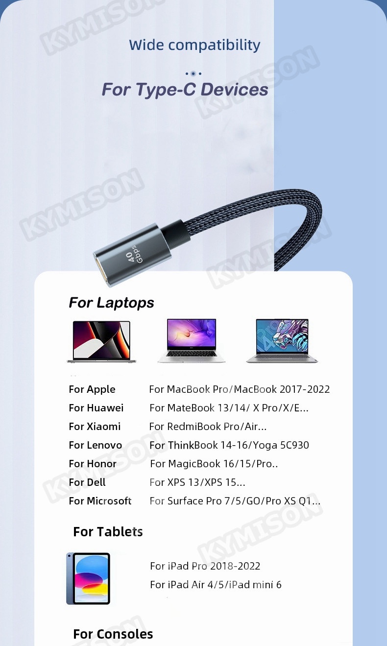Thunderbolt 3 Extension Cable USB4 Type C 40Gbps USB-C Male To Female ...
