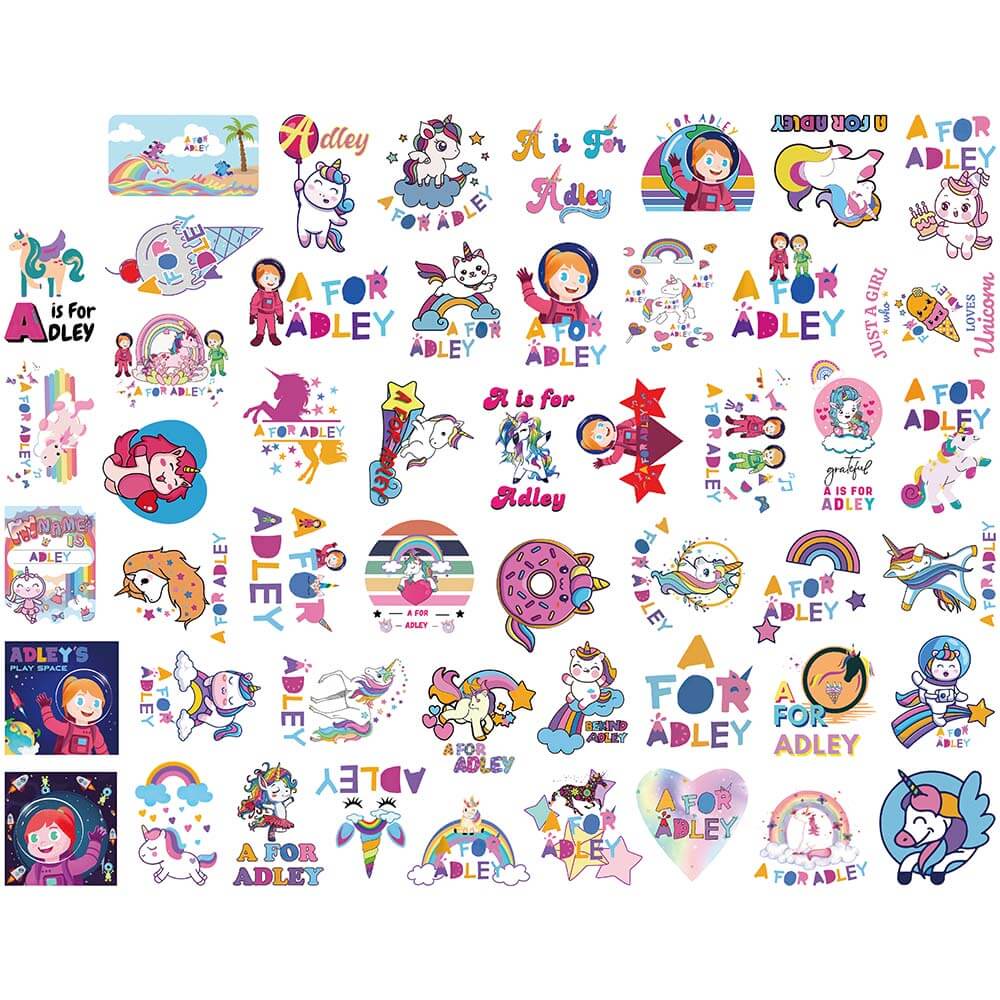 [Large sticker]50pcs A for Adley Stickers Cute Cartoon Unicorn Stickers ...