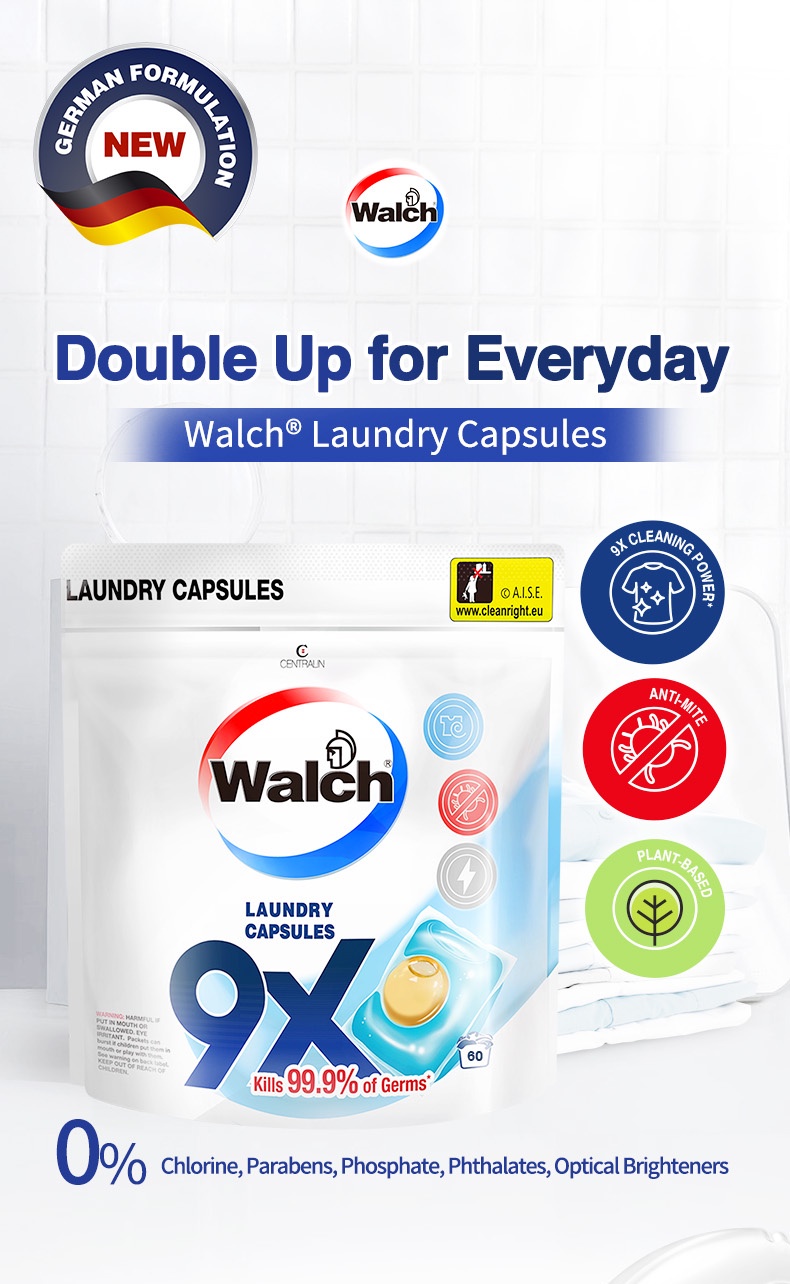 Walch® Anti-bacterial Laundry Capsules Refill 60 Pods x 2 Packs + 9X ...