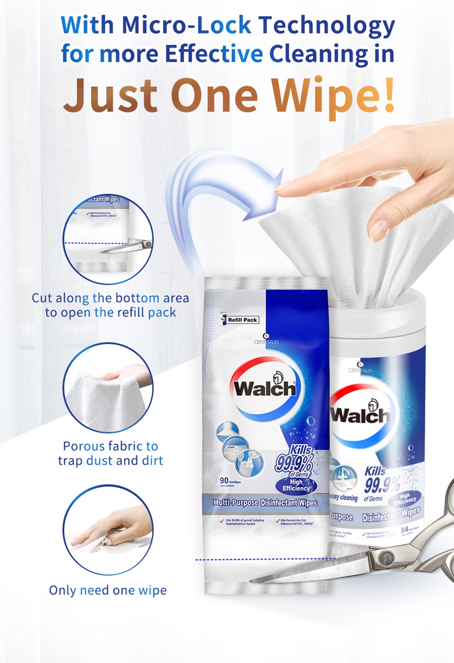 Walch® Multi-Purpose Disinfectant Wet Wipes 84pcs + Refill Pack 90pcs ...