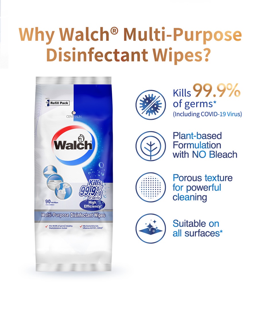 Walch® Multi-Purpose Disinfectant Wet Wipes Refill 90pcs x 3 Packs ...