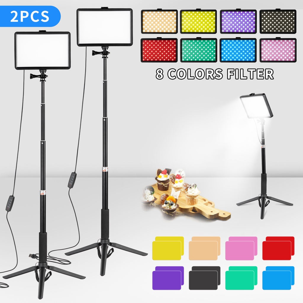 Selens 2PCS LED Video Light 8 inch Dimmable Flat-panel Fill Lamp USB ...