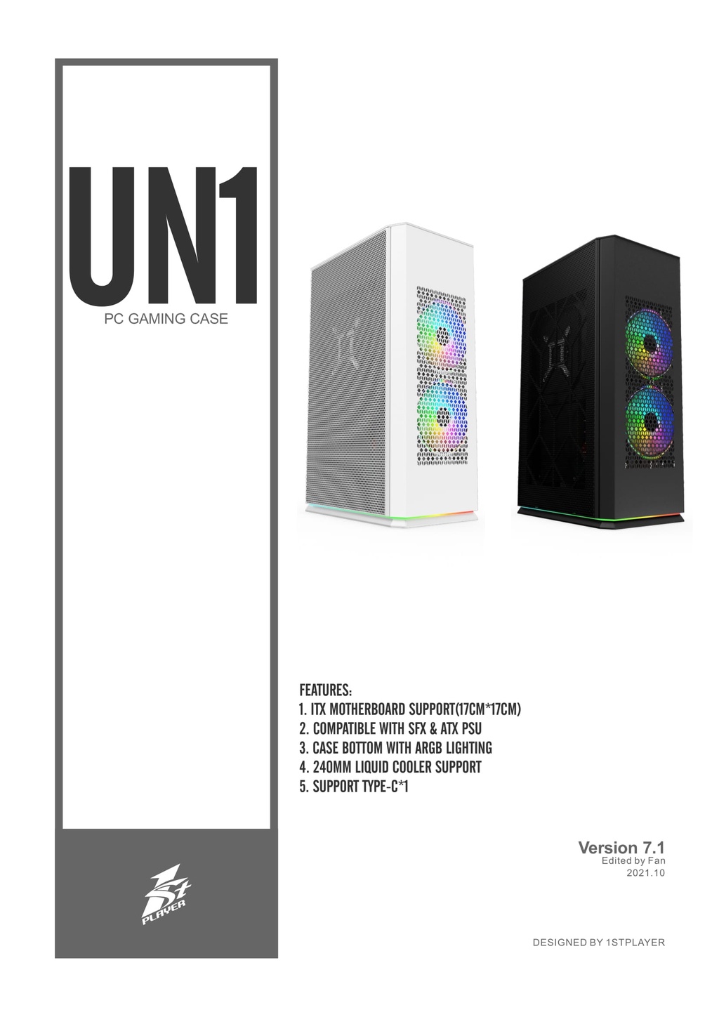 1st Player UN1 | Mini-ITX PC Gaming Casing | USB-C | Support ITX ...