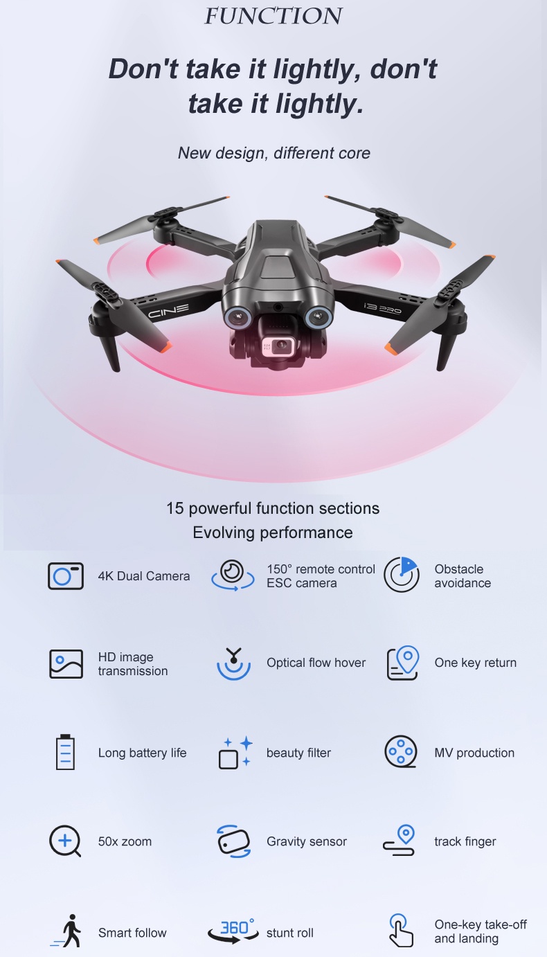New Arrivial I3 Pro RC Drone 4K HD Dual Camera ESC Optical Flow Positioning Obstacle Avoidance ...
