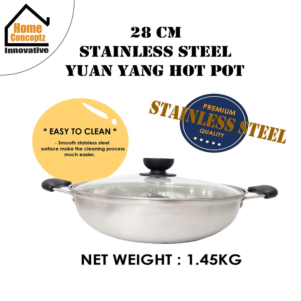 Stainless Steel 2in1 YuanYang Hot Pot 28CM | Shopee Singapore