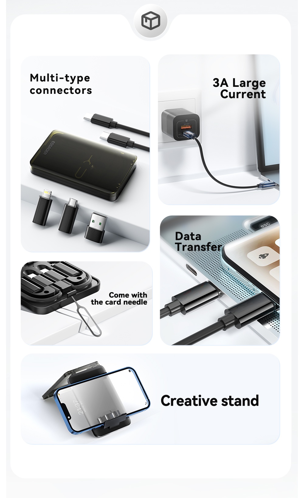 Essager 60w 6 in 1 multifunctional mobile phone accessories storage box ...