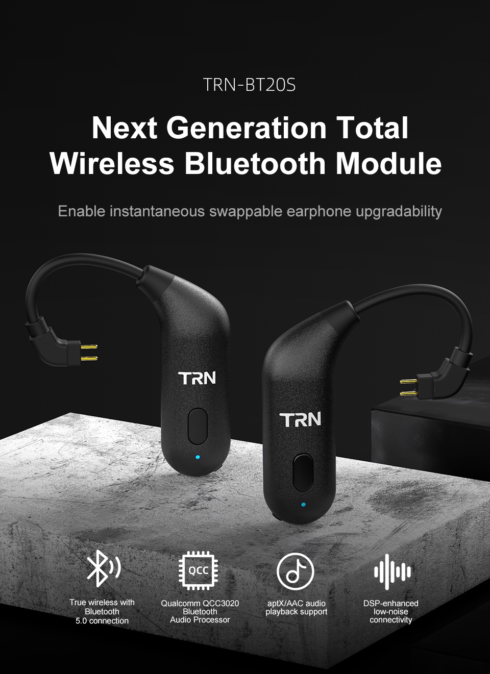 TRN BT20S APTX Bluetooth 5.0 Ear-hook MMCX/2Pin Earphones Cable ...