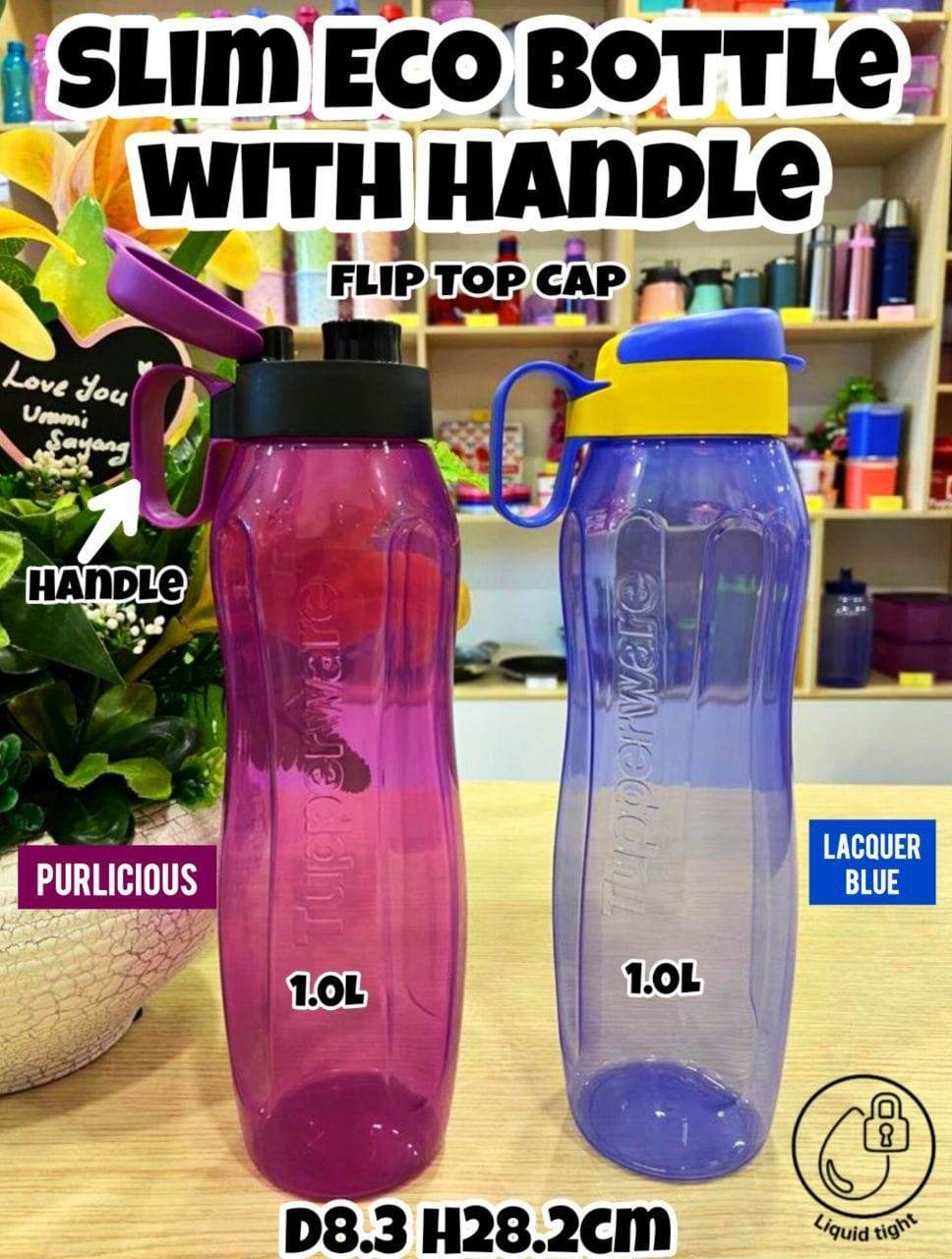 Tupperware Slim Eco Bottle 1L with Handle Botol Air 1L botol BPA FREE ...