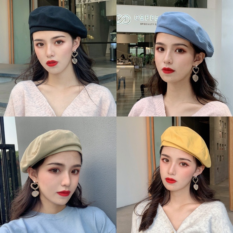 Women Autumn Winter Warm Multicolor Wool Berets Vintage Elegant Cotton ...