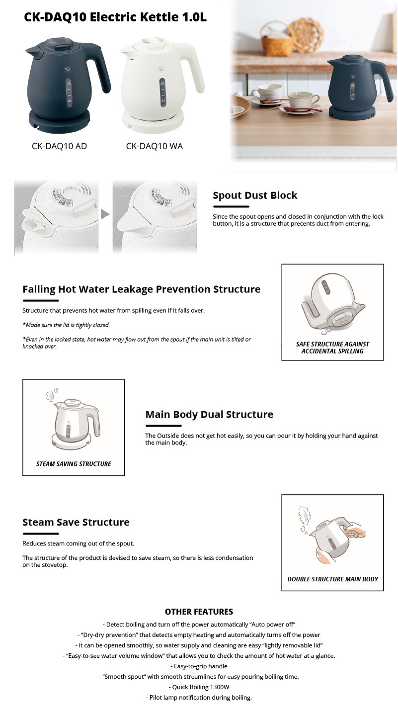 Zojirushi 1.0L Electric Kettle CK-DAQ10 (Dark Navy) | Shopee Singapore