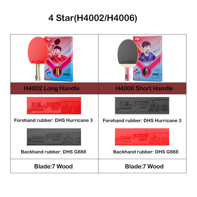 Genuine DHS Professional Table Tennis Racket With Hurricane 8 Rubber FL Handle Shake Hold DHS 4 ...