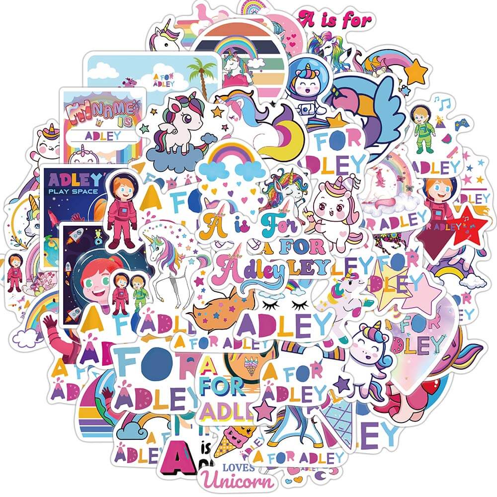 [Large sticker]50pcs A for Adley Stickers Cute Cartoon Unicorn Stickers ...