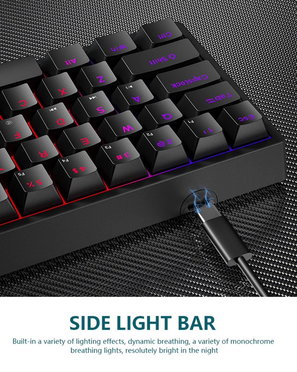 K620 Mini Gaming Mechanical Keyboard 61 Keys RGB Hotswap Type-C Wired ...