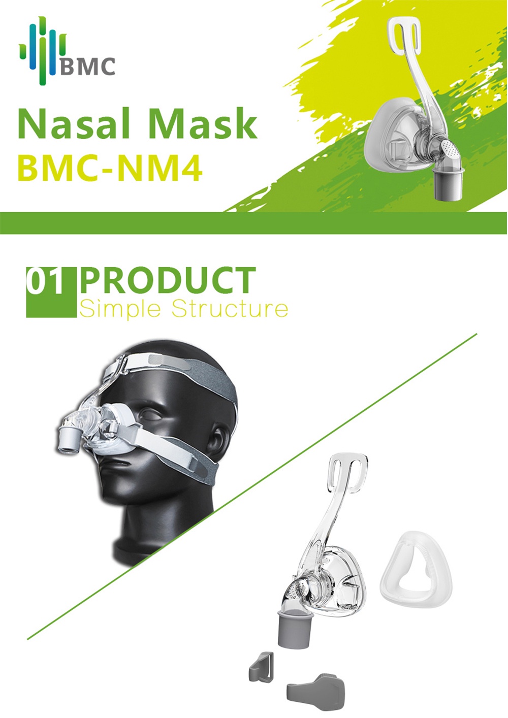 BMC NM4 Nasal Mask For All Sizes Face With Headgear and SML 3 Size ...